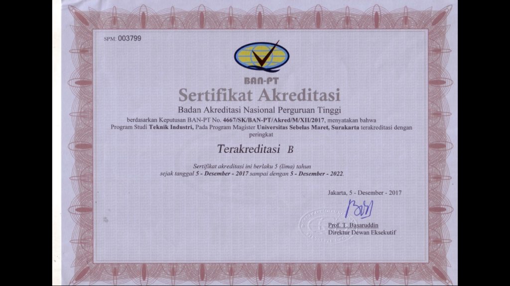 Sertifikat Akreditasi S2 – Teknik Industri UNS